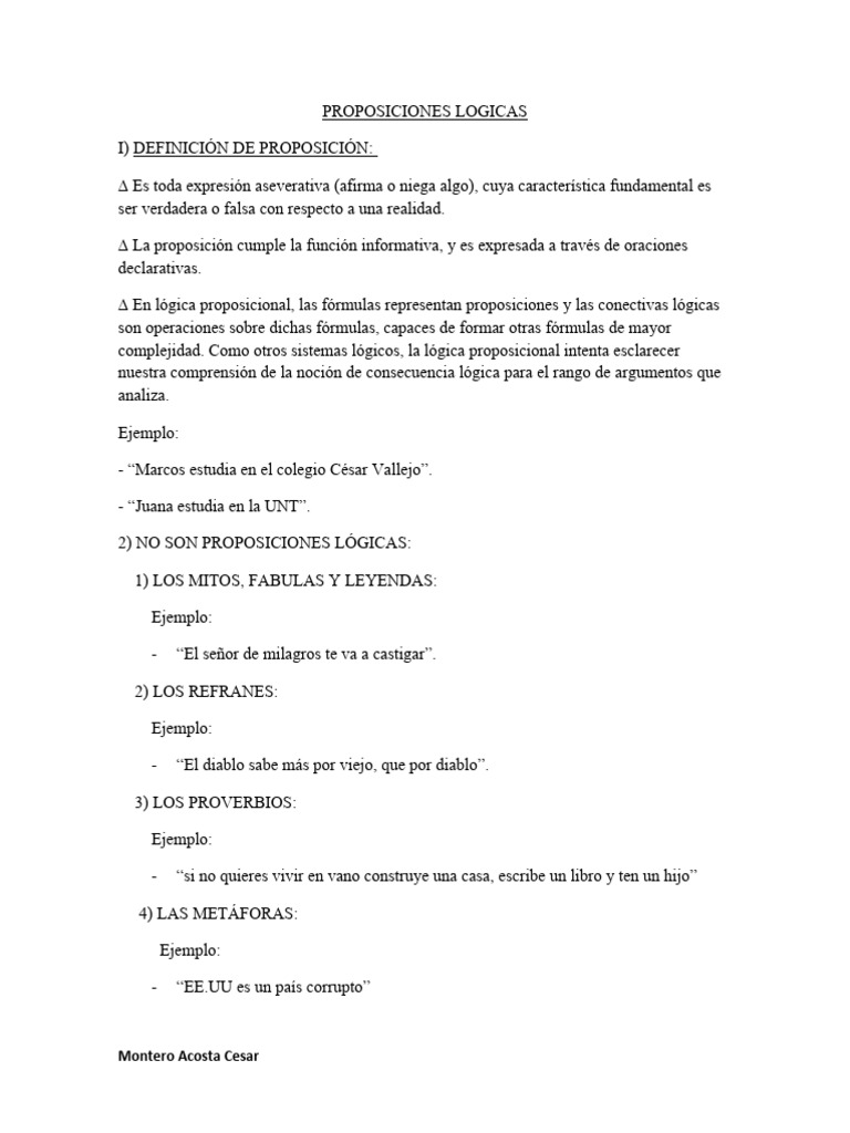 Proposiciones Logicas Cesar | PDF | Proposición | Lógica