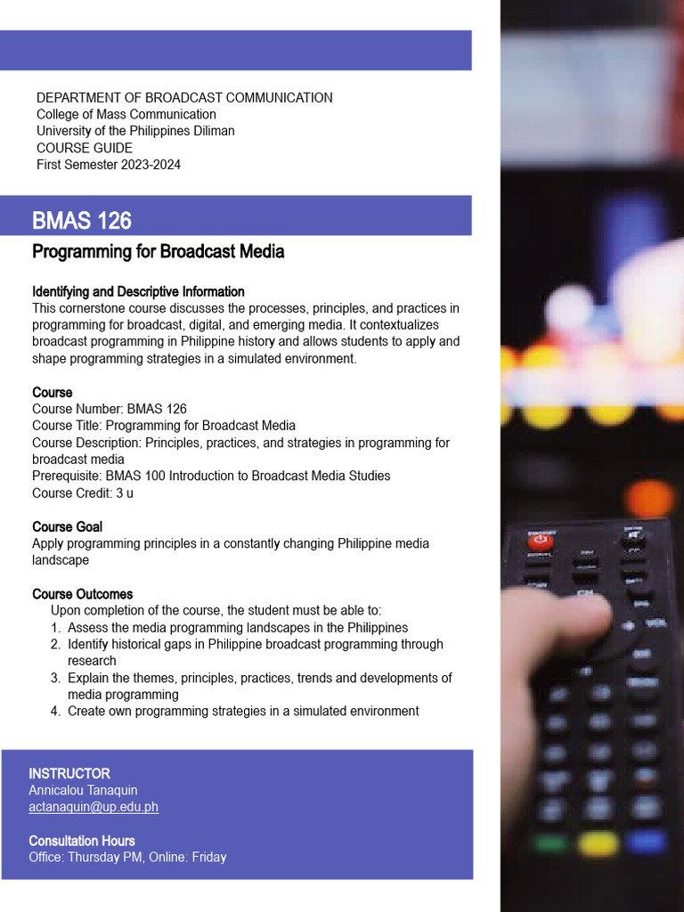 BMAS 126 Course Guide 1st Sem 2023-2024 ACT | PDF | Simulation | Mass Media BMAS 126 Course Guide 1st Sem 2023-2024 ACT | PDF | Simulation | Mass Media