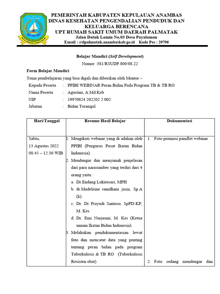 Form Belajar Mandiri Agustini | PDF