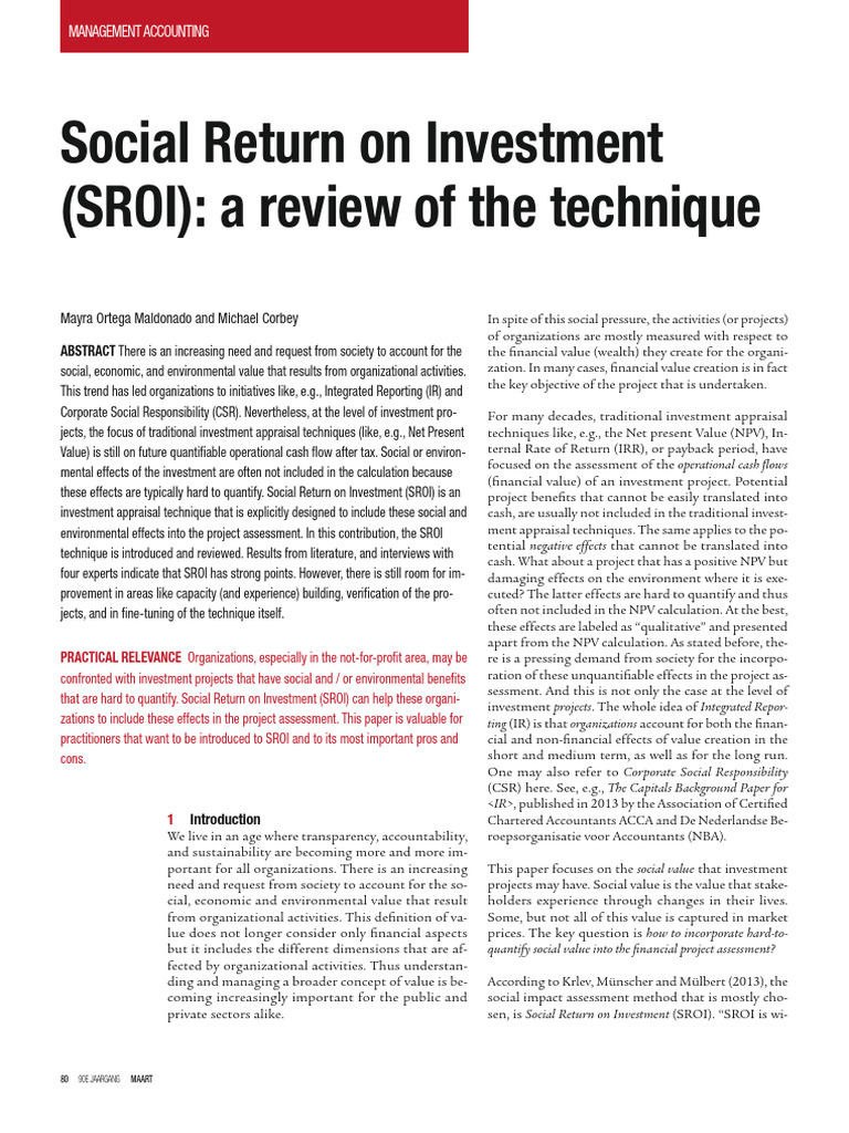 Social Return On Investment (SROI) A Review of The Technique | PDF | Net Present Value ...
