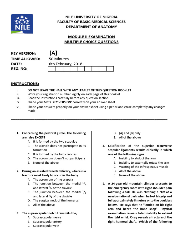 Module II MCQ Exam (A) | PDF | Human Leg | Foot Module II MCQ Exam (A) | PDF | Human Leg | Foot