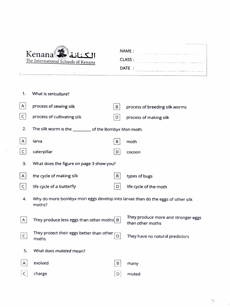 WORKSHEET Sericulture | PDF | Silk | Textile Arts