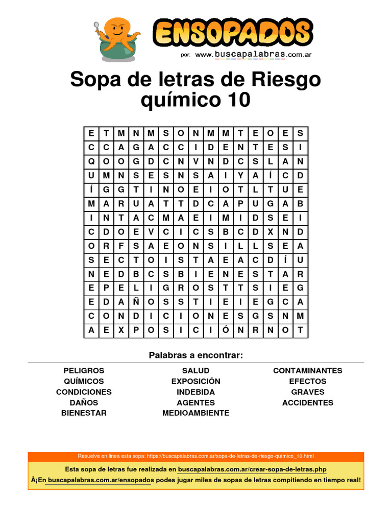 Sopa de letras: Riesgos químicos | PDF | Especialidades Medicas ...