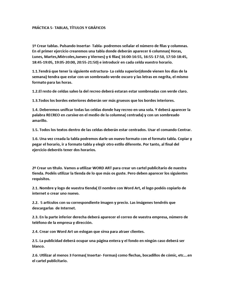PRÁCTICA 5 WORD- Tablas, Word Art y Gráficos | PDF