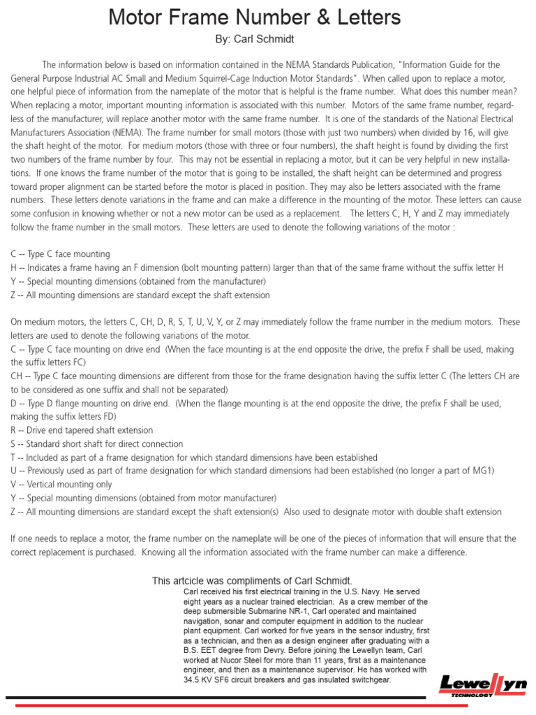 Motor Frame Numbers Explained | PDF | Manufactured Goods | Electricity