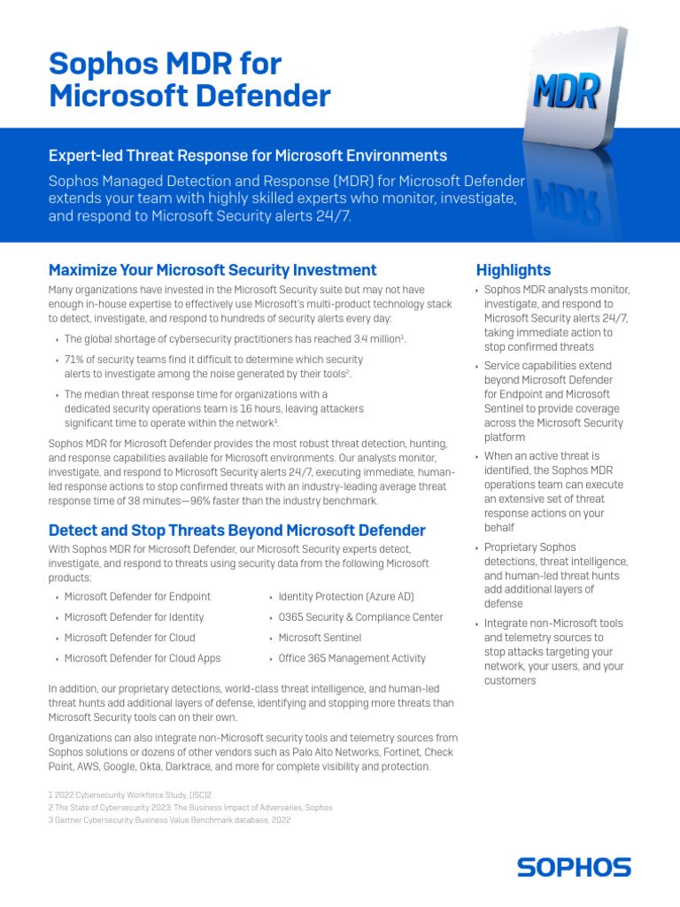 Sophos MDR For Microsoft Defender Ds | PDF | Security | Computer Security