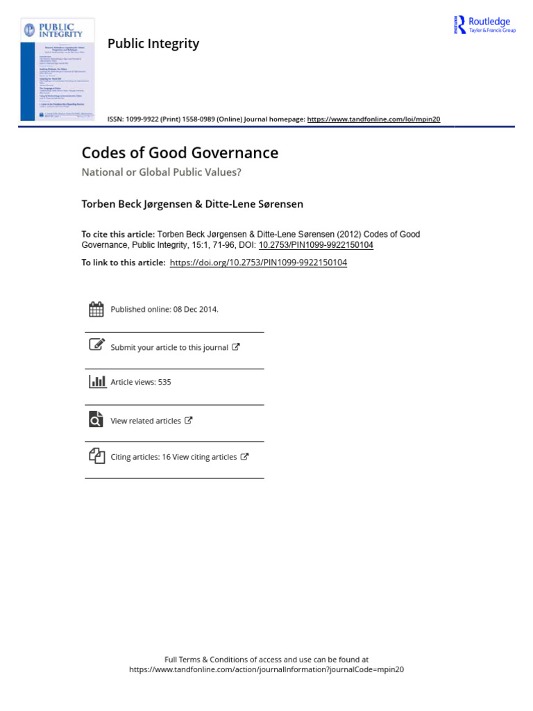 Codes of Good Governance | PDF | Good Governance | Governance