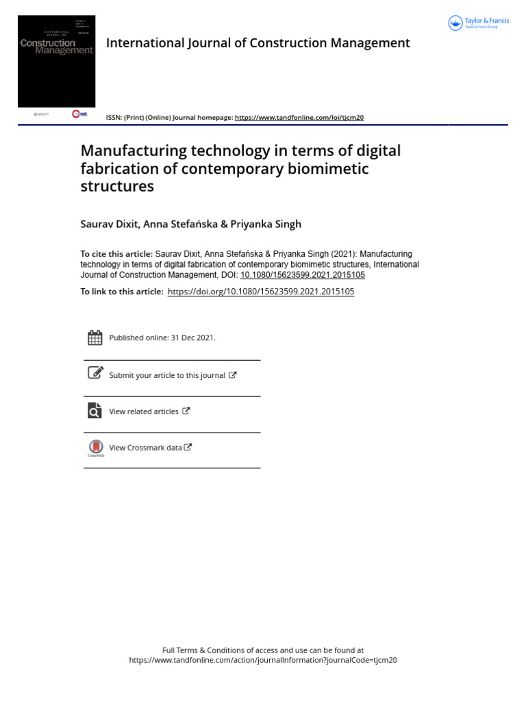 Manufacturing Technology in Terms of Digital Fabrication of Contemporary Biomimetic Structures ...