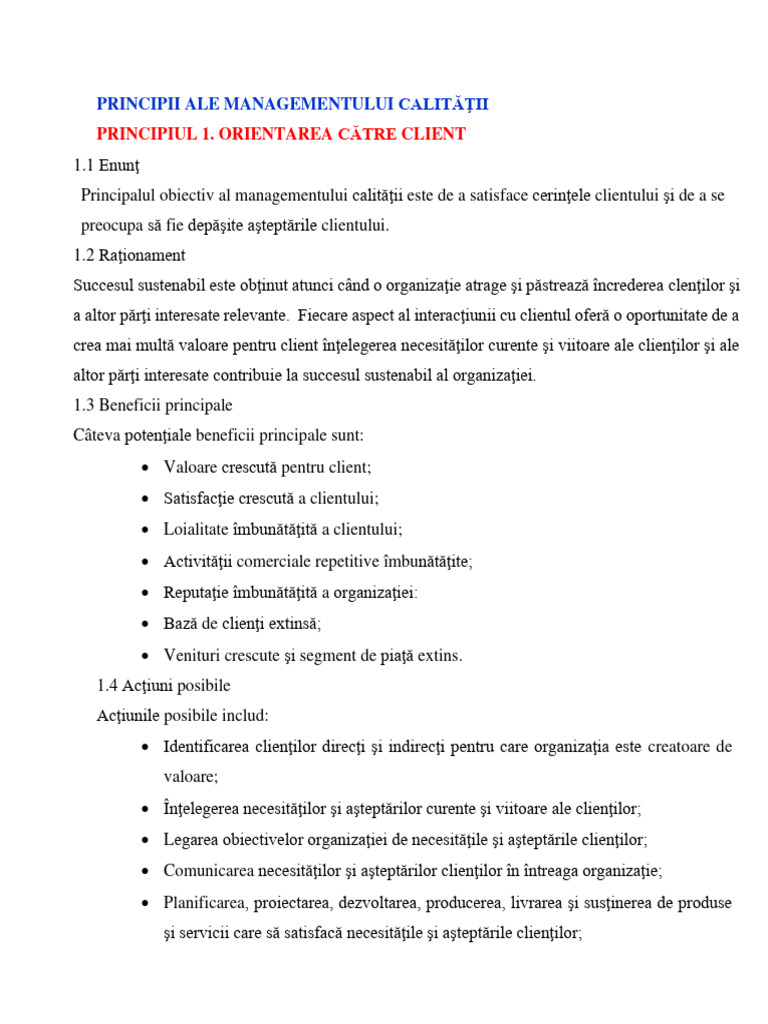 Tema 1-3 7 Principii Ale Sistemului de Management Al Calitatiii | PDF