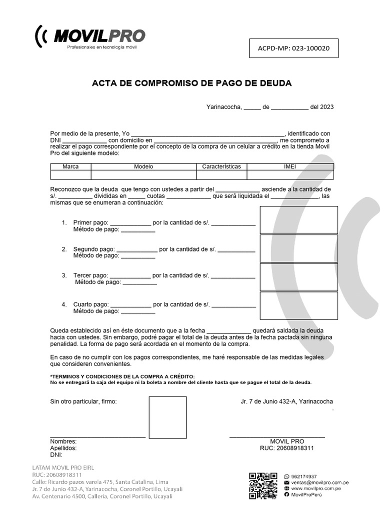 Acta de Compromiso de Pago de Deuda | PDF | Dinero | Economias Acta de Compromiso de Pago de Deuda | PDF | Dinero | Economias