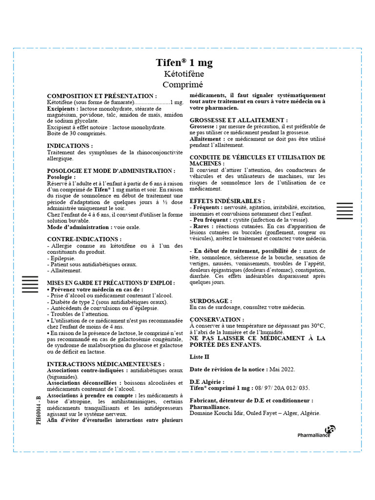 Notice Tifen 1mg Comprime | PDF | Épilepsie | Allaitement