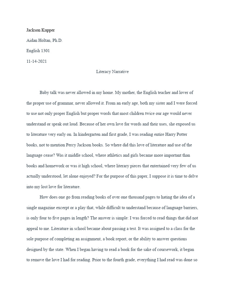 Final Draft Literacy Narrative | PDF | Reading Comprehension | Cognition