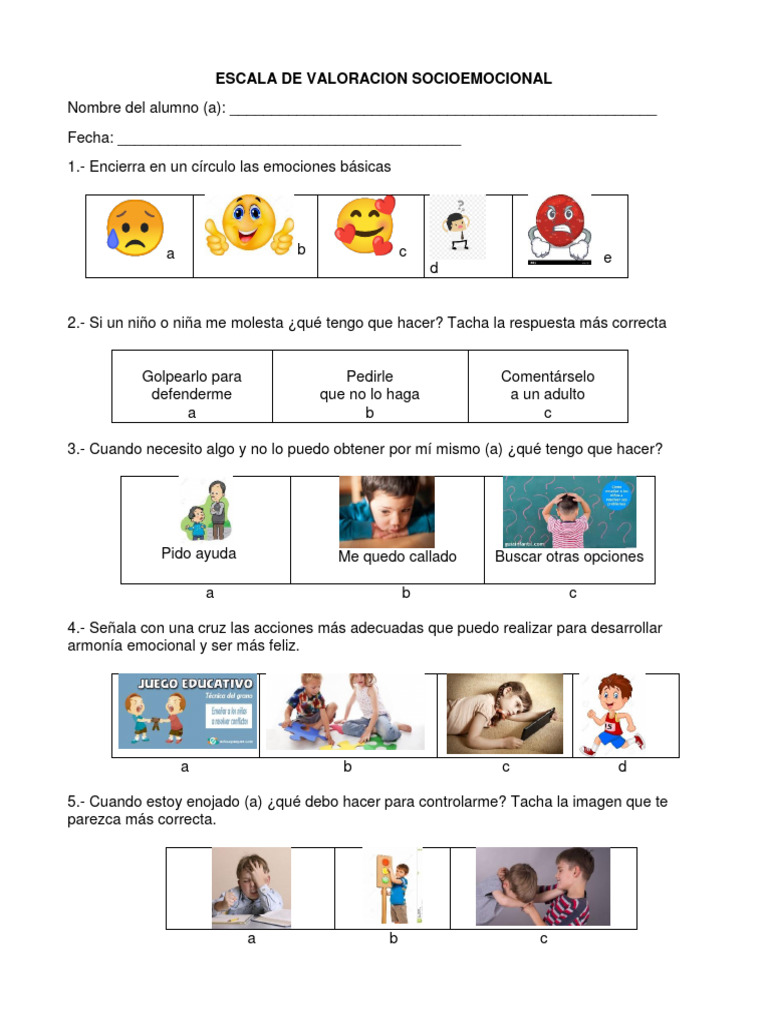 2023 ESCALA DE VALORACION SOCIOEMOCIONAL de 1º A 3º de Primaria | PDF ...