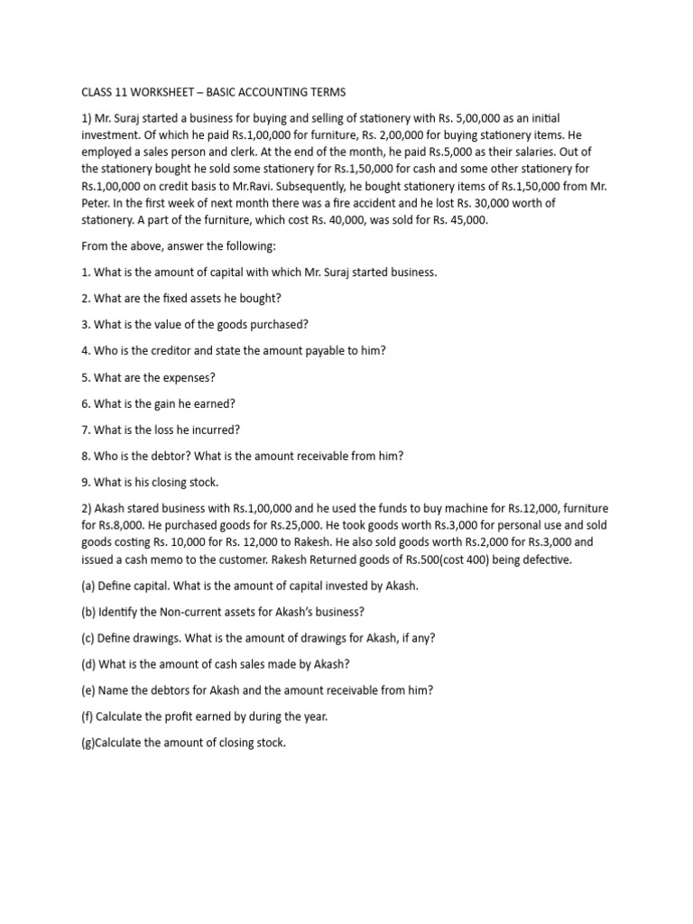 2023-24 Accountancy Worksheet 1 | PDF