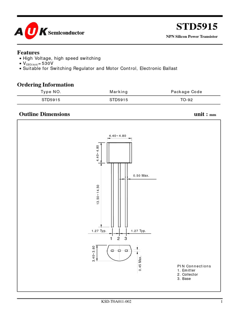 STD 5915 | PDF | Bipolar Junction Transistor | Semiconductors