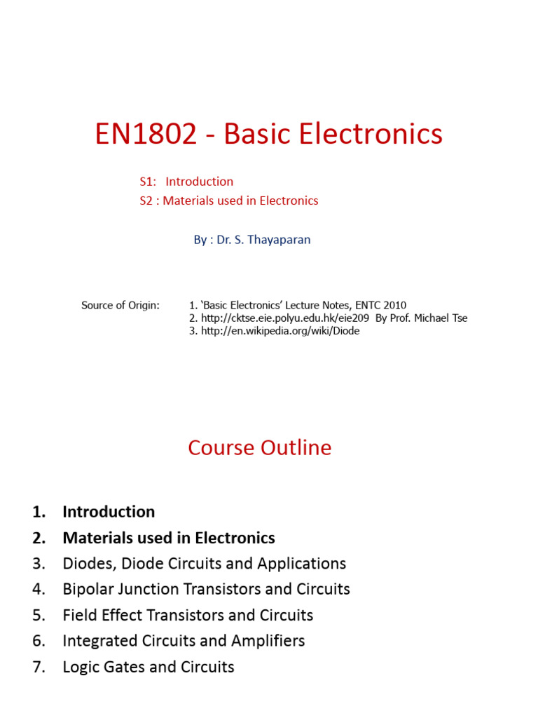 EN1802 Basic Electronics Course Outline | PDF | P–N Junction ...