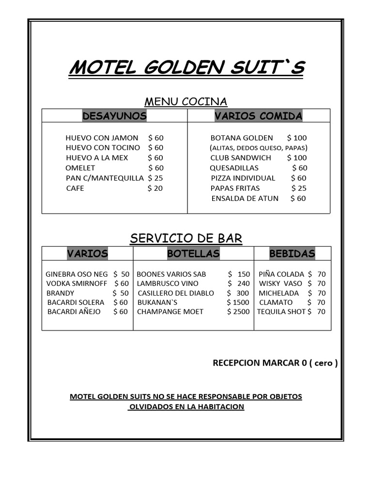 MENUS GOLDEN 1 | PDF