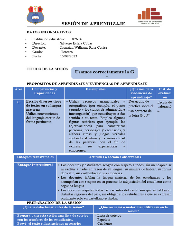 SESIÓN DE APRENDIZAJE Comunicacion | PDF | Aprendizaje | Lengua española