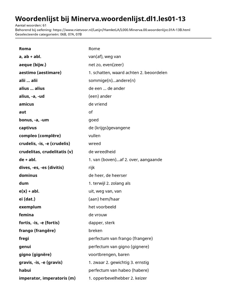 Woordenlijst Minerva - Woordenlijst.dl1.les01-13 | PDF
