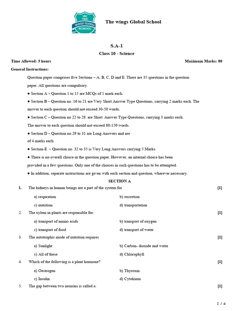 Class 10 Science Exam Question Paper | PDF | Optics | Electromagnetic ...