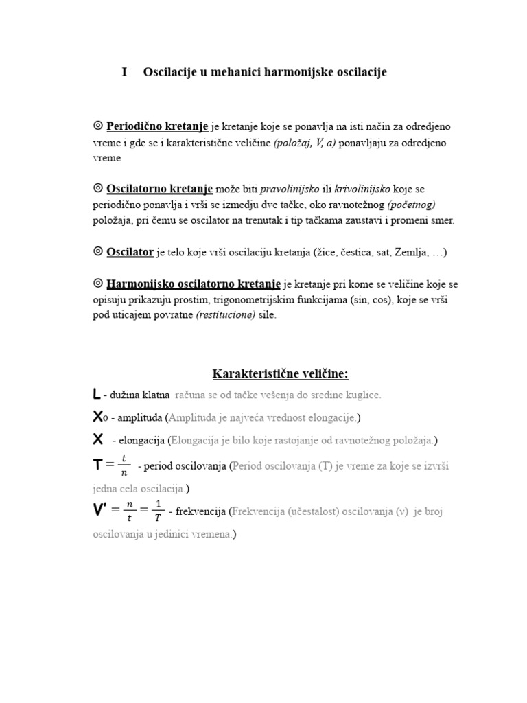 Fizika 1. Godina Srednje Skole, TEZE | PDF