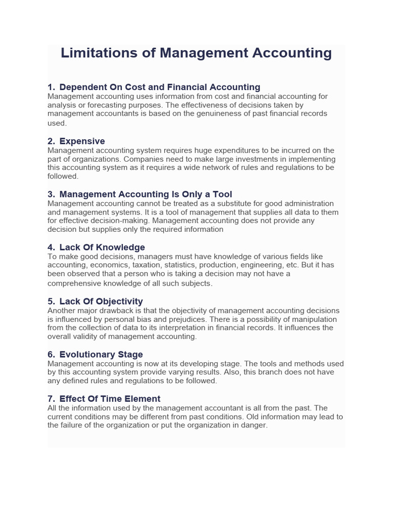 Limitations of Management Accounting | PDF