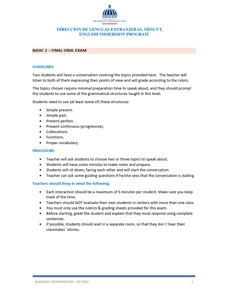 BASIC 2 - FINAL ORAL 2023 BBB v1 | PDF | Human Communication | Communication