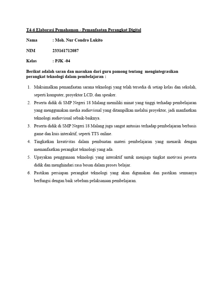 Salinan T4-6 Elaborasi Pemahaman - Pemanfaatan Perangkat Digital Condro | PDF