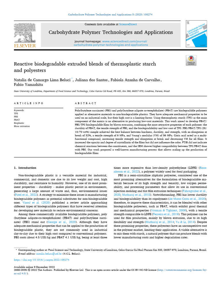 Biodegradable PBS/PBAT/TPS Films Study | PDF | Polymers | Biodegradation