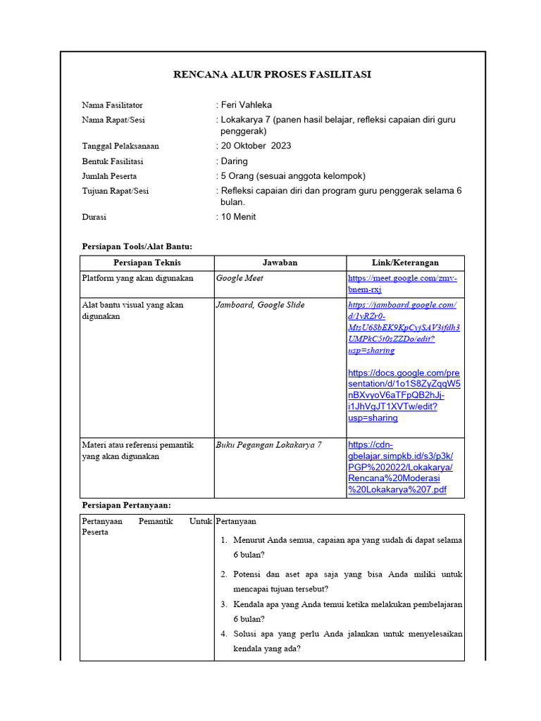 M3 Templat Rencana Alur Proses Fasilitasi | PDF
