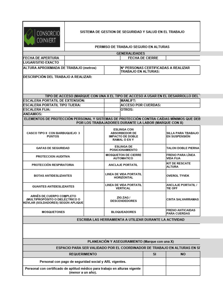 Formato Permiso de Trabajo en Alturas | PDF