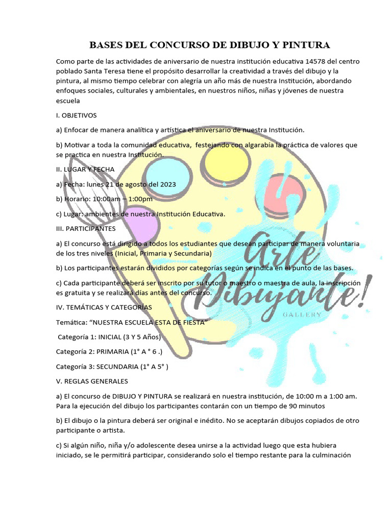 Bases Del Concurso de Dibujo y Pintura | PDF | Lápiz