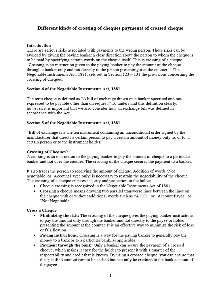 Types and Benefits of Cheque Crossing | PDF | Cheque | Negotiable ...