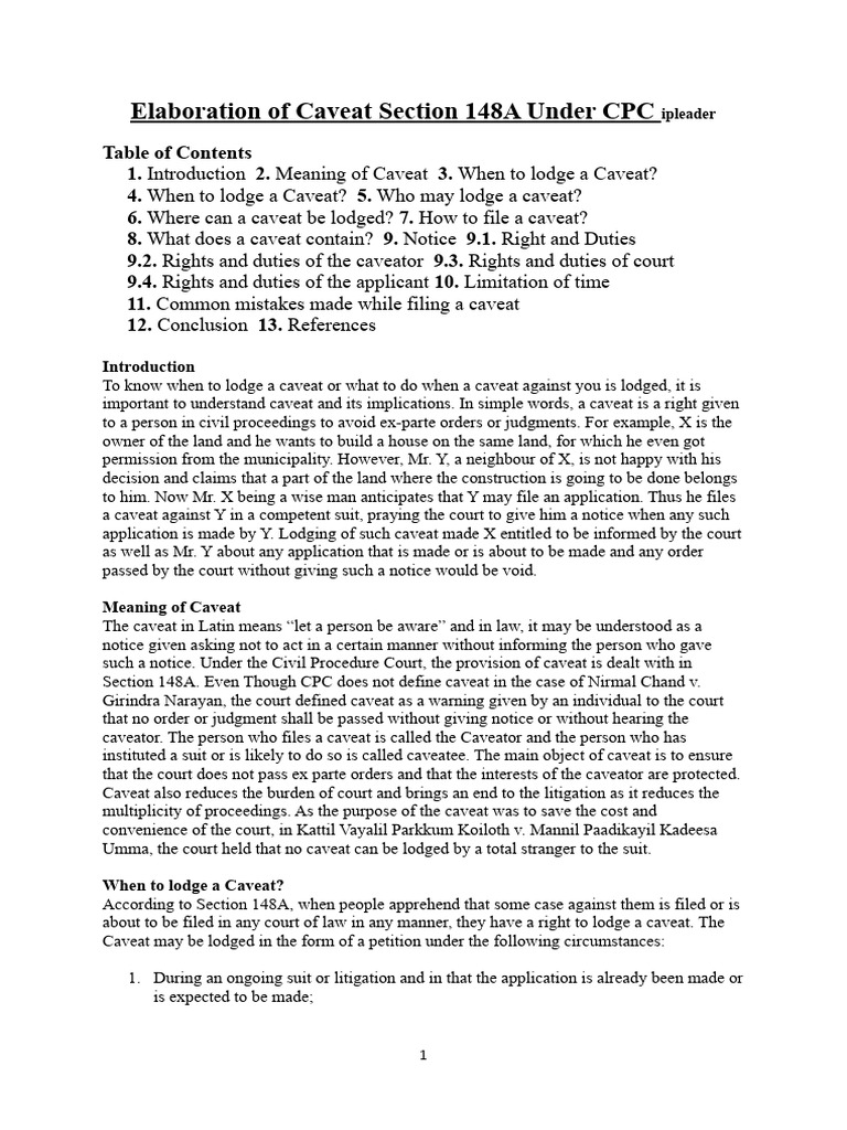 Elaboration of Caveat Under CPC Ipleader | PDF | Lawsuit | Judgment (Law)