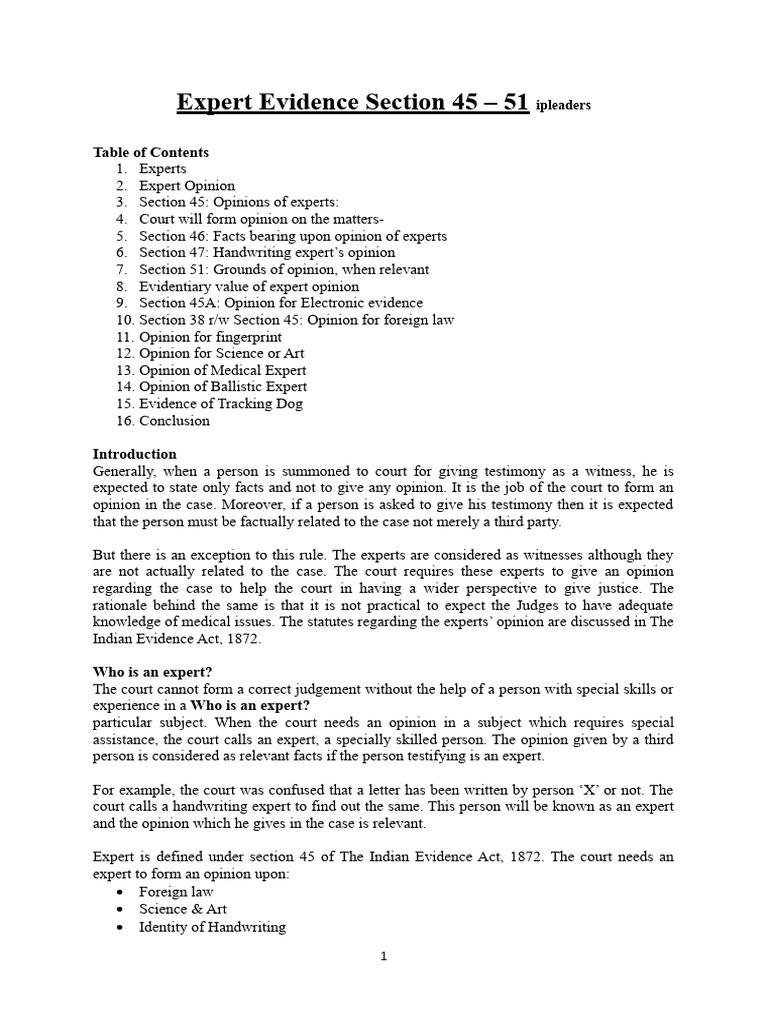 Expert Opinion Under Section 45 IEA | PDF | Expert Witness | Expert