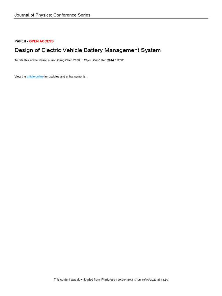 Design of Electric Vehicle Battery Management - Syst | Download Free ...