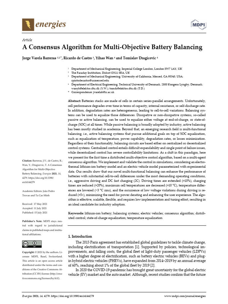 A Consensus Algorithm For Multi-Objective Battery | PDF | Electric Vehicle | Plug In Hybrid