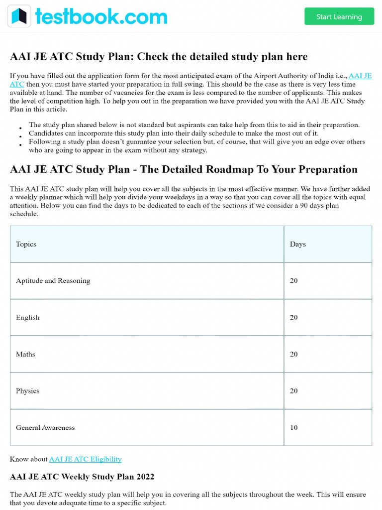 AAI JE ATC Study Plan - Check The Detailed Study Plan Here | PDF