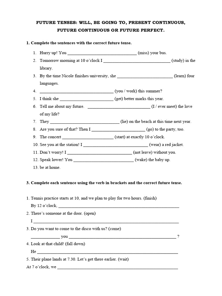 Future Tenses Practice Worksheet | PDF