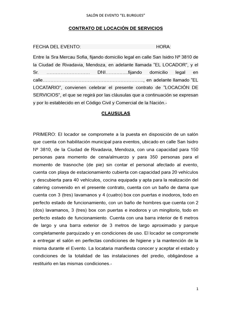 Contrato de Locacion Eventos | Descargar gratis PDF | Economias