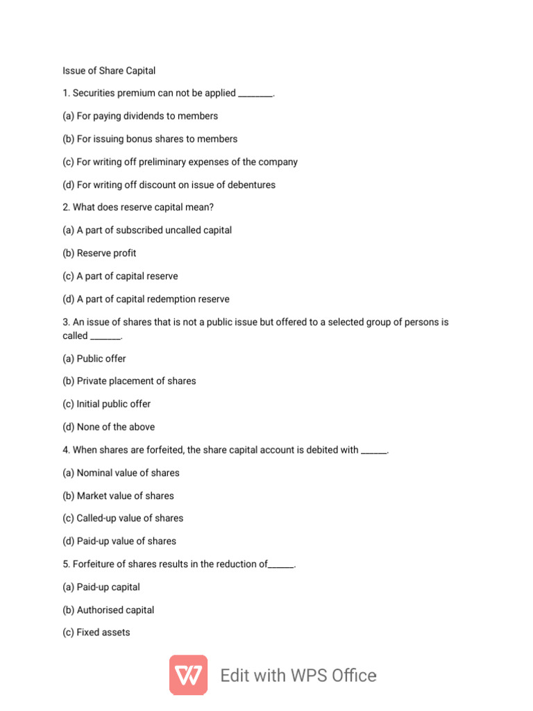 Issue of Share-WPS Office | PDF | Preferred Stock | Debits And Credits