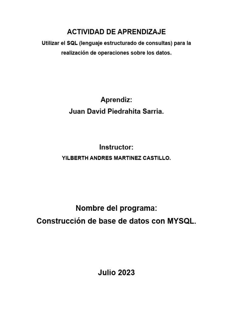 MYSQL WORKBENCH 2 | PDF | Mi sql | Bases de datos