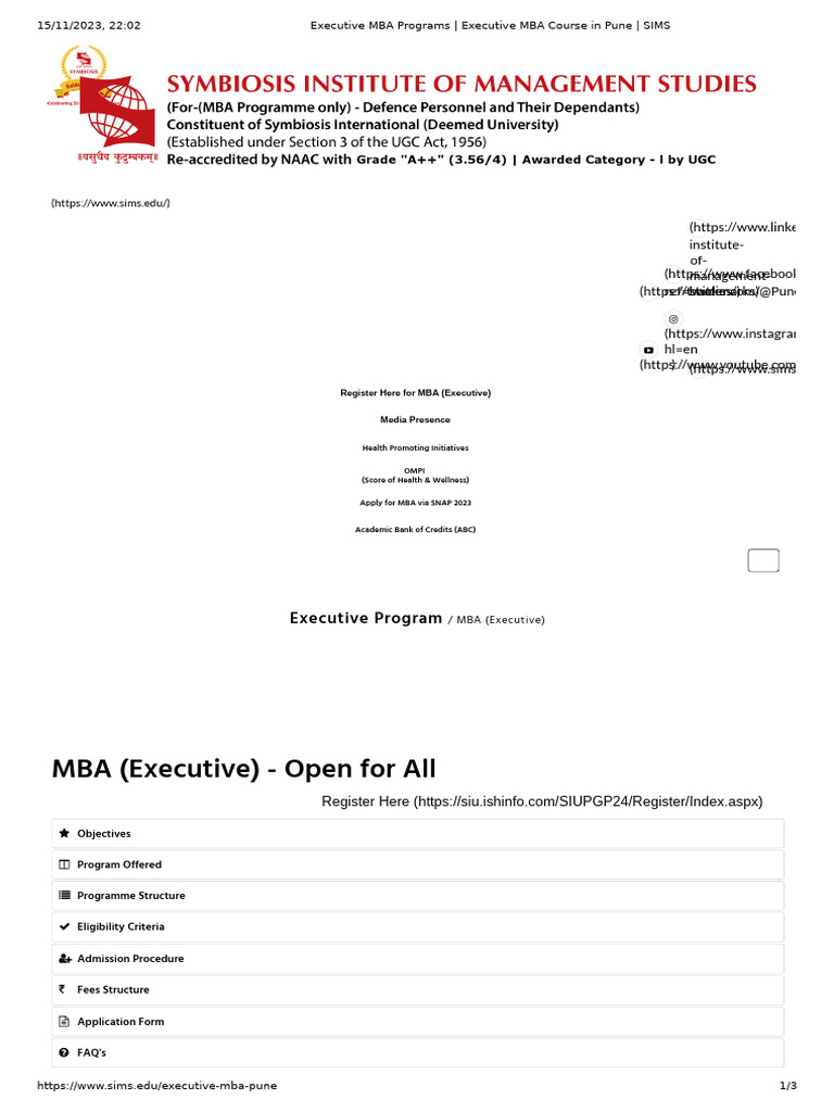 Executive MBA Programs - Executive MBA in Pune - SIMS | PDF | Master Of ...