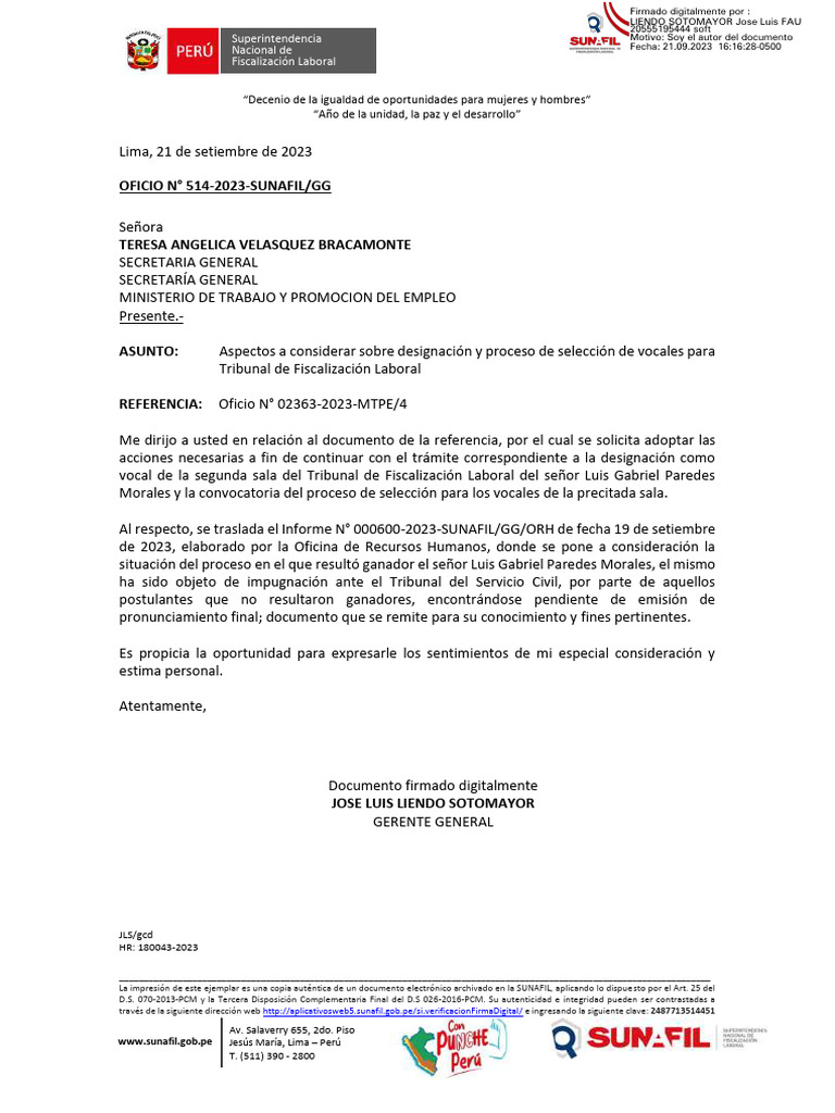 Oficio 530 2023 Sunafil | PDF | Gobierno