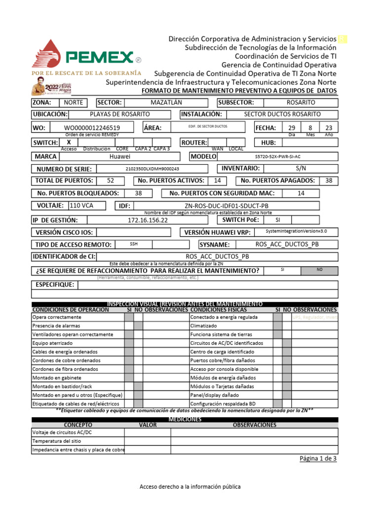MZ AGO Equipo de Datos SW DUCTOS PB Rosarito WO0000012246519 | PDF ...