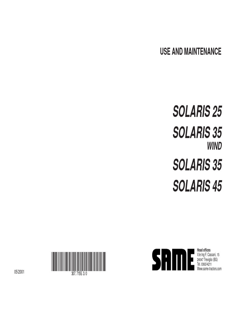 SAM-GB-GL-1997-3 - 307.7155.3.0 Libretto Solaris Ing | PDF | Tractor | Fuel Injection