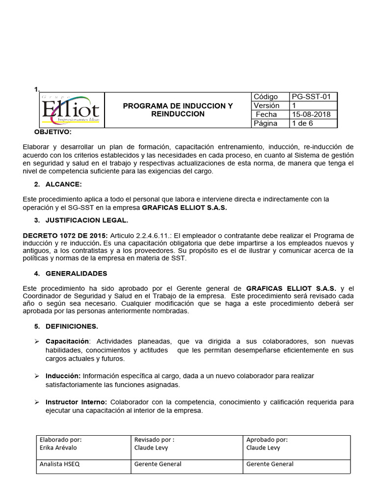 Pg-sst-01-Programa de Induccion y Reinduccion | PDF | Business | Razonamiento inductivo