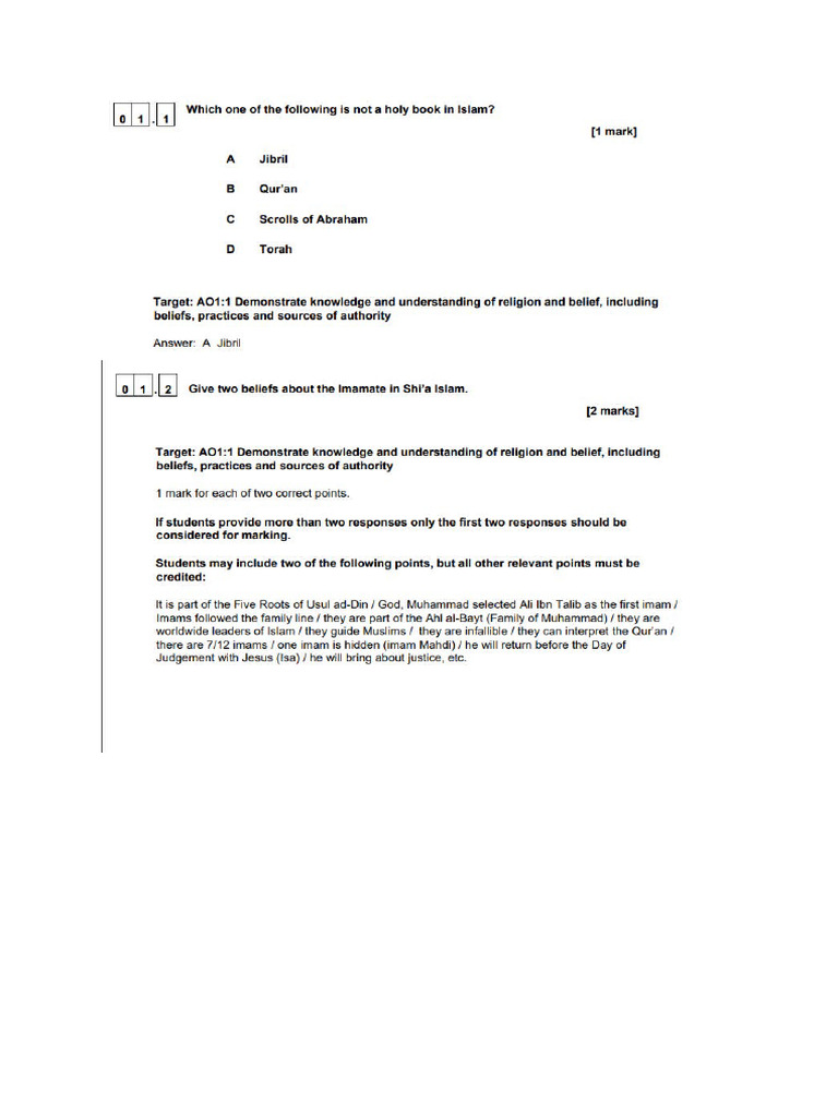 Islam Mock Paper Questions | PDF