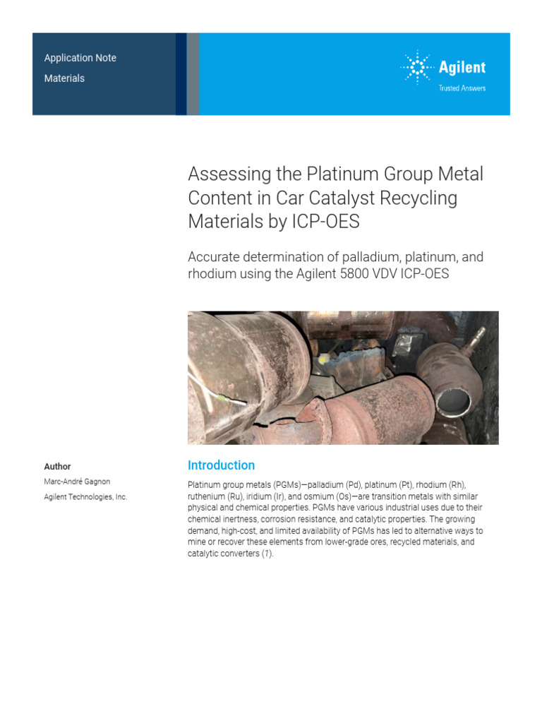 An PGM Car Catalyst 5800 Icp Oes 5994 6857en Agilent | PDF | Detection ...