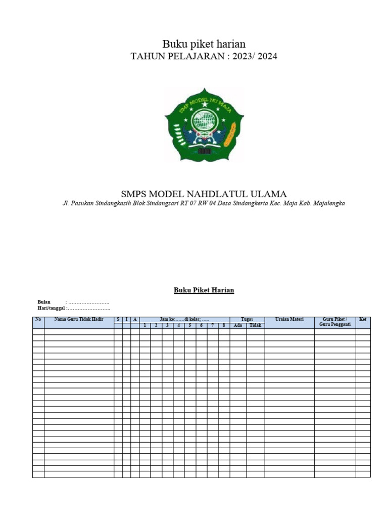 Dokumen - Tips - Contoh Buku Piket Harian | PDF